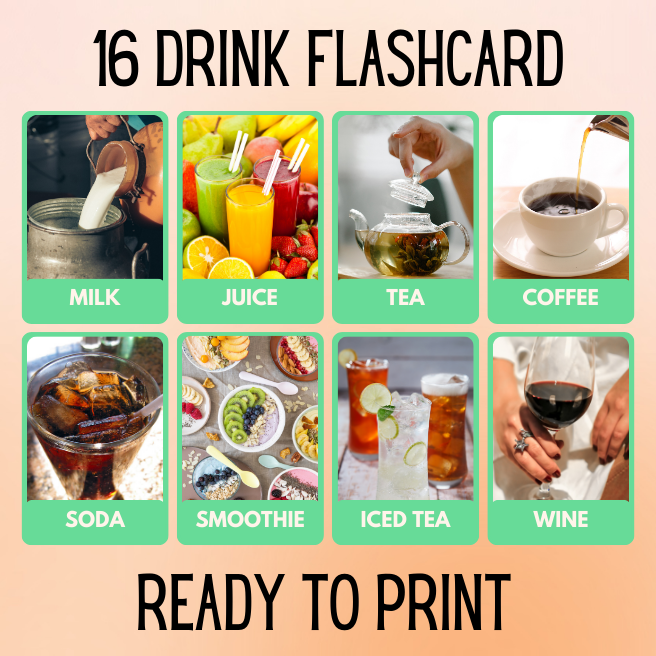 16 Drink Educational Printables Flashcards Educational Activities ...