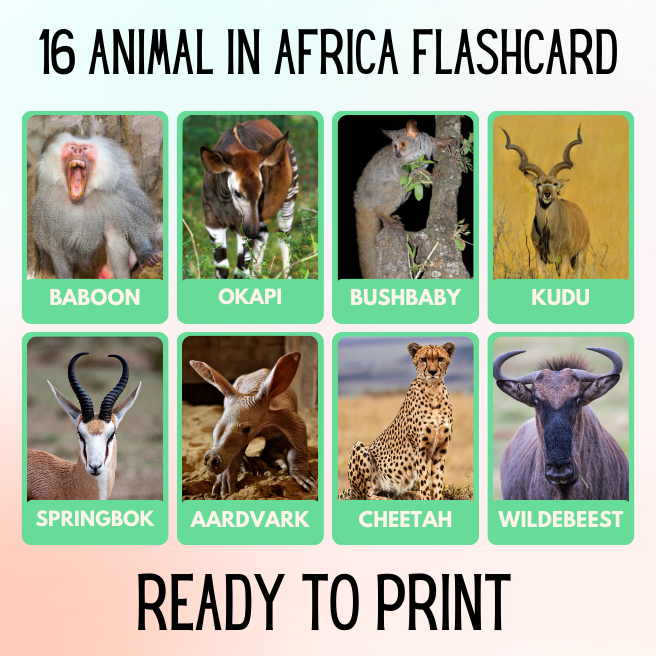 16 Animal in Africa Educational Printables Flashcards Educational ...