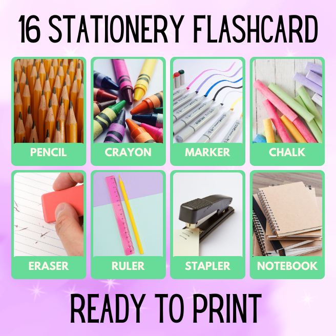 16 Stationery Educational Printables Flashcards Educational Activity ...