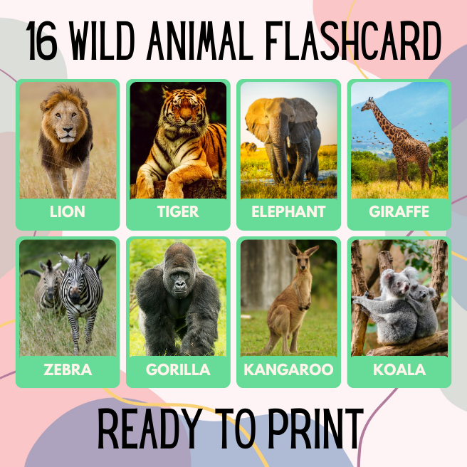 16 Wild Animal Educational Printable Flashcard Educational Activitity ...