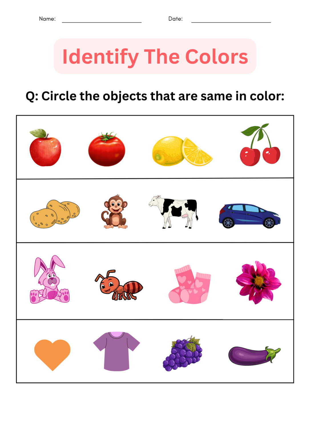 printable color identification - matching colors worksheets for ...