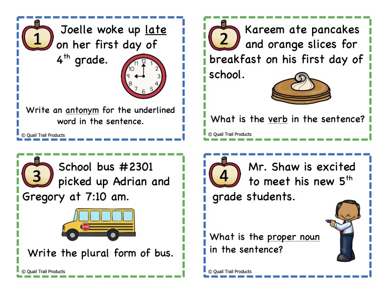 ELA at School Task Cards | Back to School | Made By Teachers