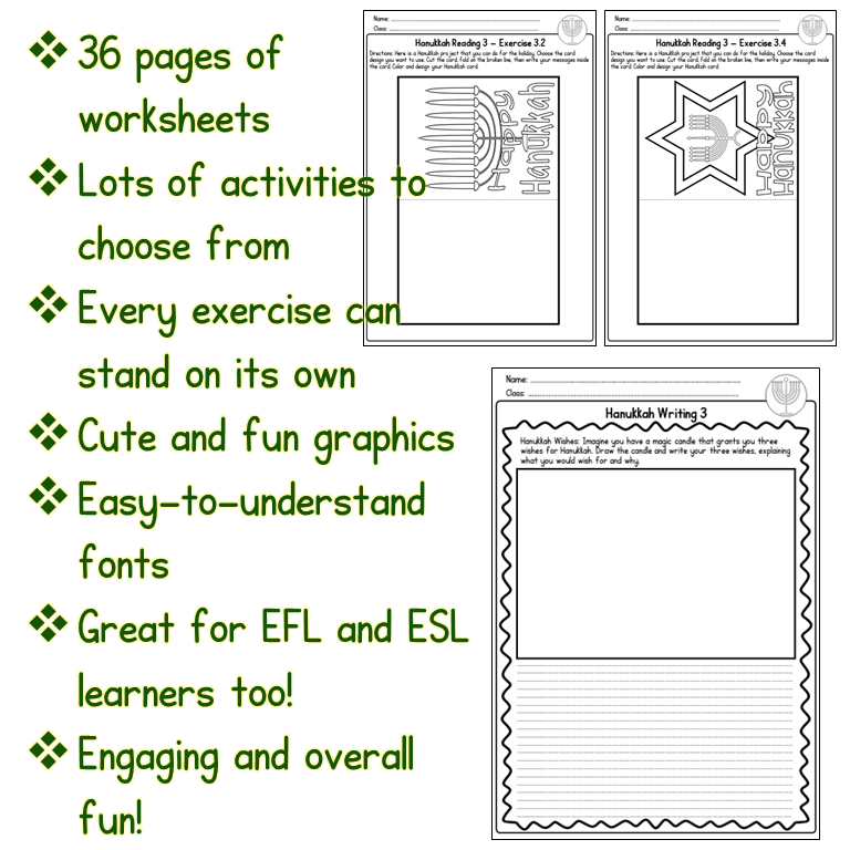 Hanukkah No-Prep ELA Worksheets | Made By Teachers