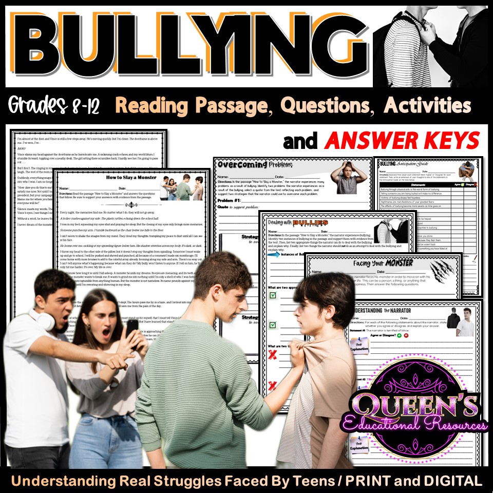 Bullying Reading Passage and Activities | Bullying | Anti bullying ...