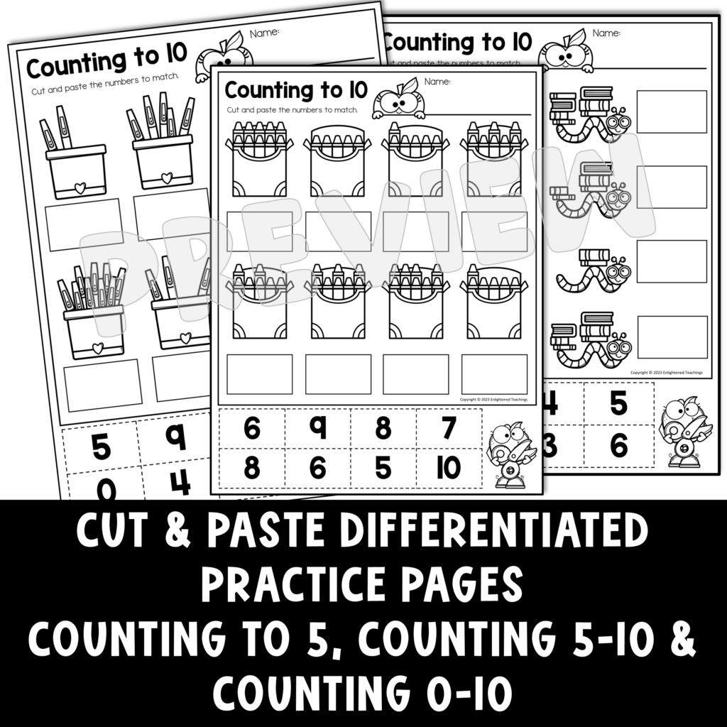 Counting to 10 Worksheets Back to School Counting NO PREP Numbers to 10 ...