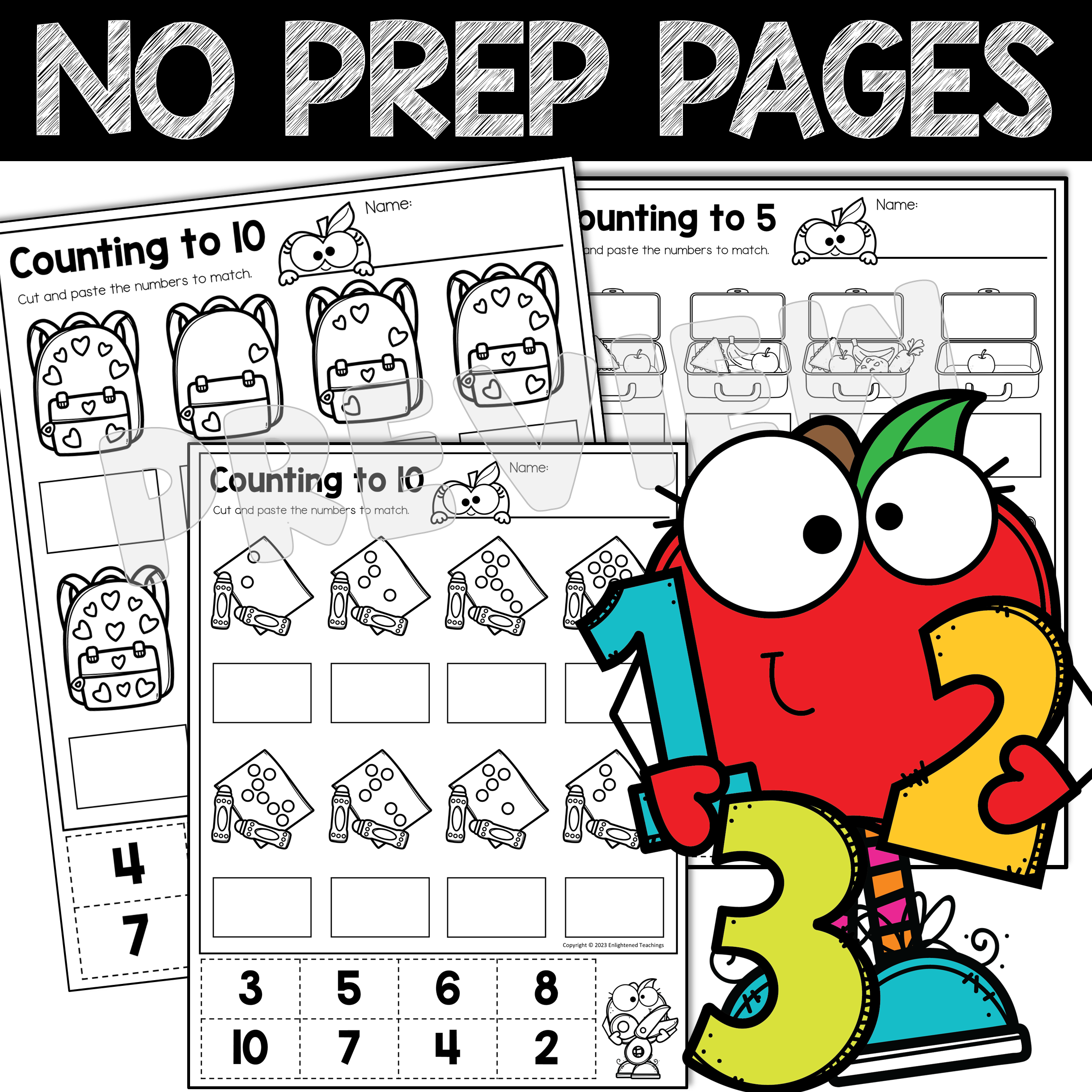 Counting to 10 Worksheets Back to School Counting NO PREP Numbers to 10 ...