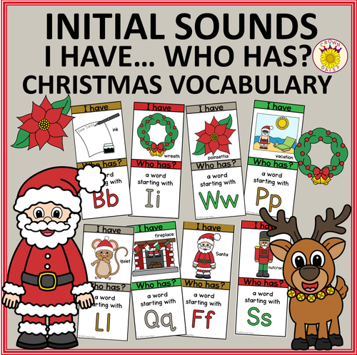 Christmas Vocabulary Beginning Sounds I have Who Has Game | Made By ...