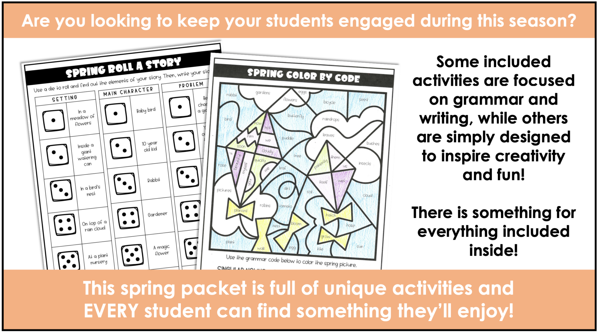 Spring Activities No Prep Packet - Writing, Grammar, and Fun Worksheets ...