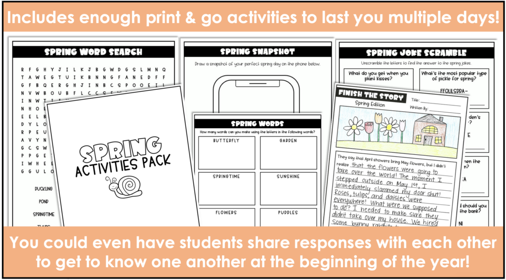 Spring Activities No Prep Packet - Writing, Grammar, and Fun Worksheets ...