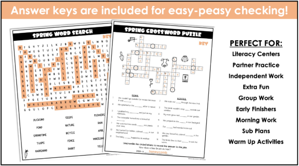 Spring Activities No Prep Packet - Writing, Grammar, and Fun Worksheets ...