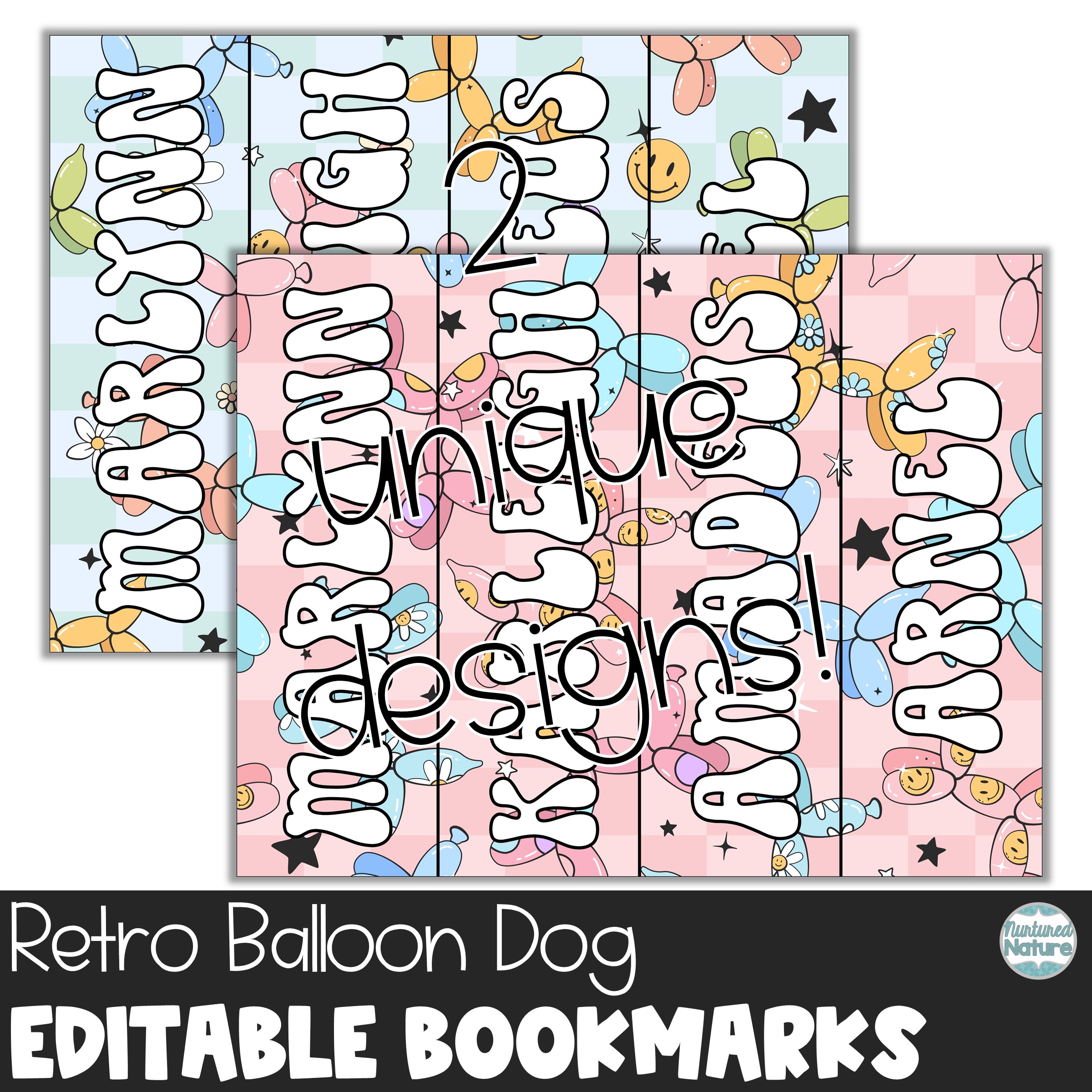 Birthday Gift for Students - Editable Name Bookmarks - Retro Balloon ...
