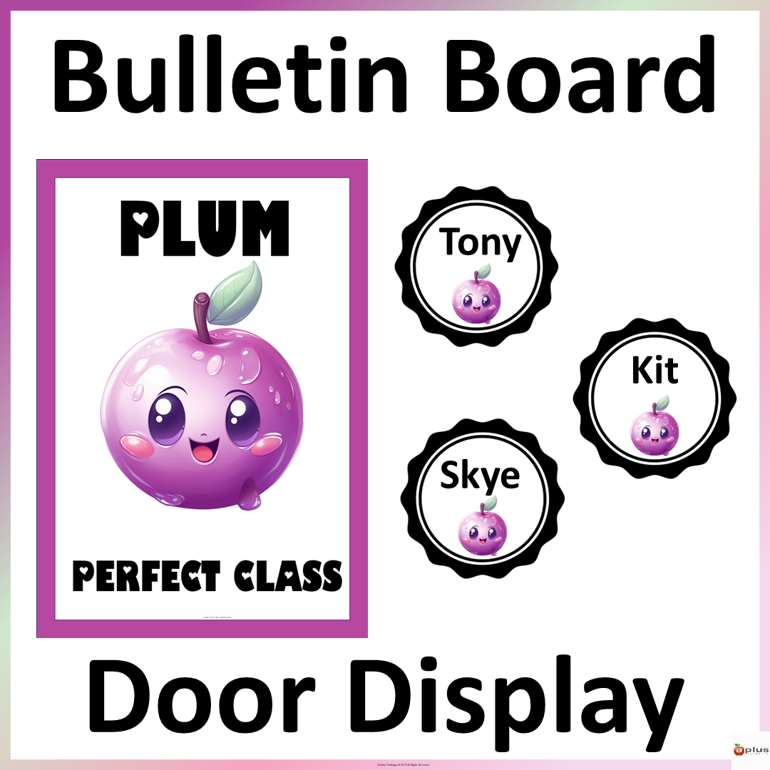 Food Pun Plum Bulletin Board Door Display Decoration Editable | Made By ...