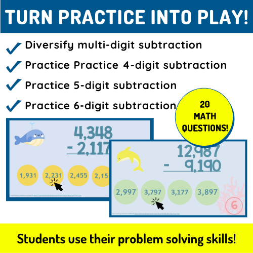 Math Fun Worksheets and Video Game for Subtraction Distance Learning ...