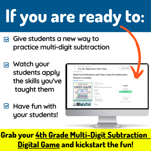 Math Fun Worksheets and Video Game for Subtraction Distance Learning ...