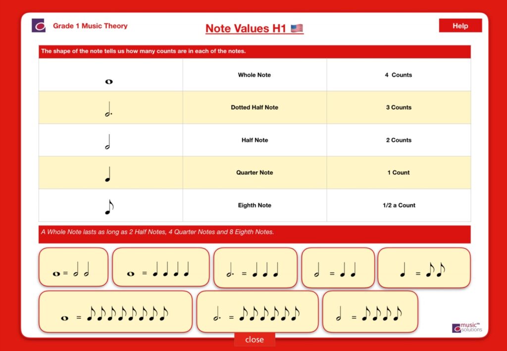 Beginner Music Theory Interactive and Printable 1. Note Values US ...