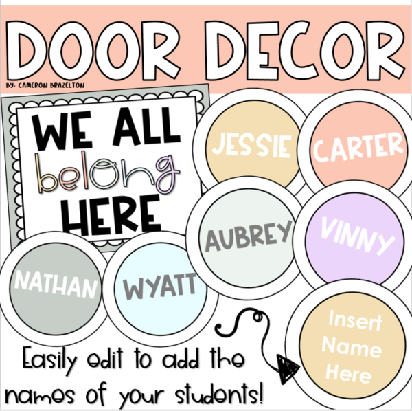 Back to School Door Display Bulletin Board Decoration Calming Pastels ...