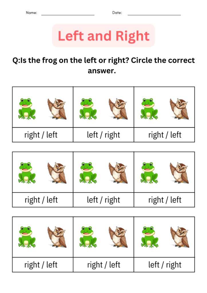 position and Identifying printable left and right worksheets for kindergarten | Made By Teachers