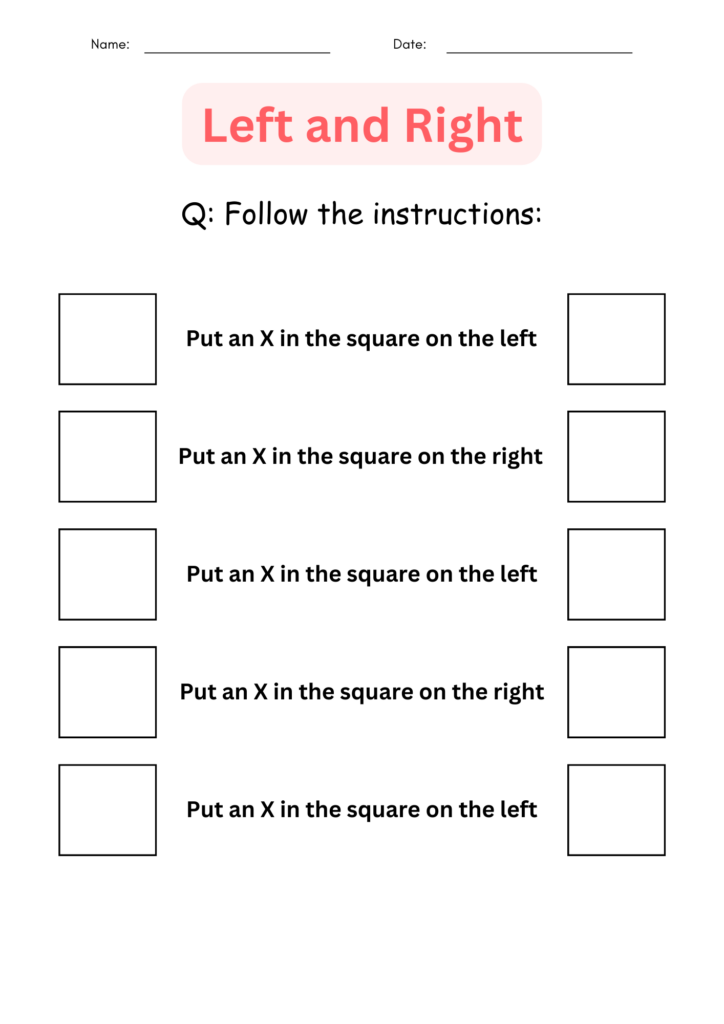 position and Identifying printable left and right worksheets for ...