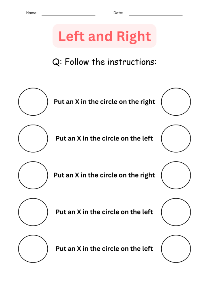position and Identifying printable left and right worksheets for ...