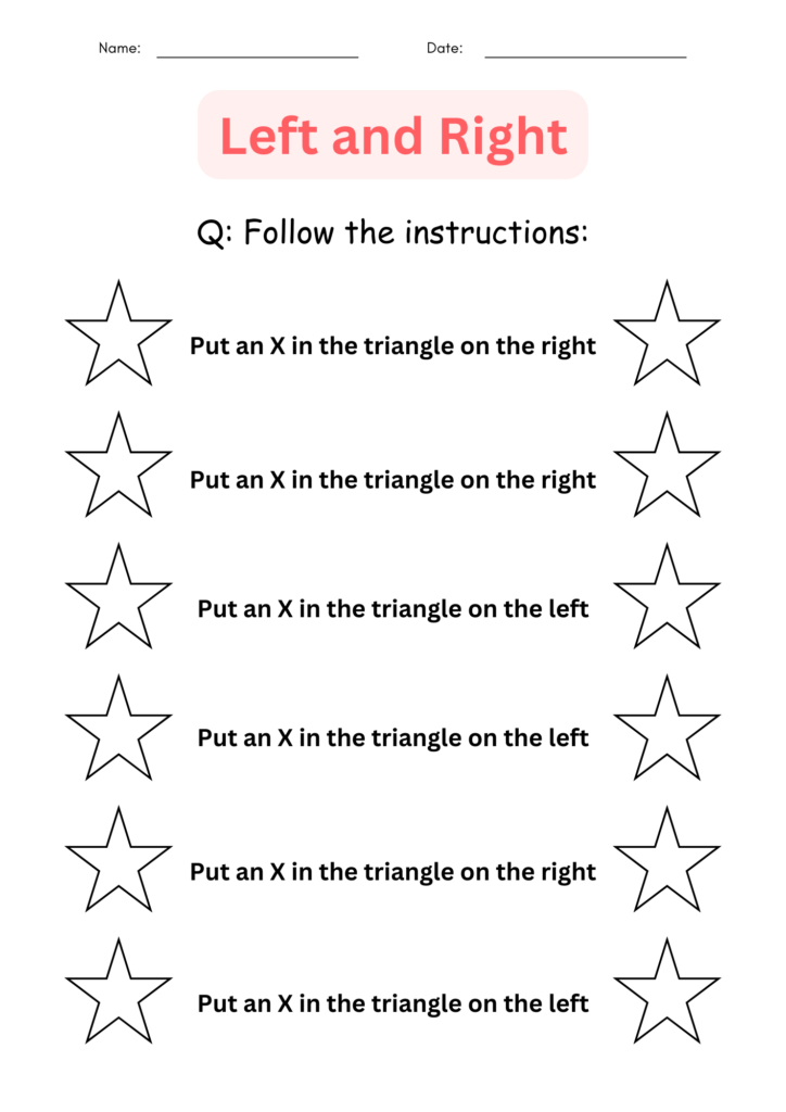 position and Identifying printable left and right worksheets for ...