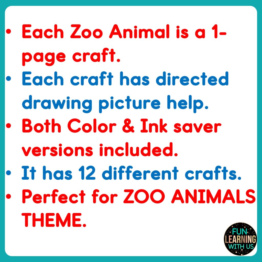 Zoo Animals Cut & Paste Fine Motor Skill Crafts for Preschool ...