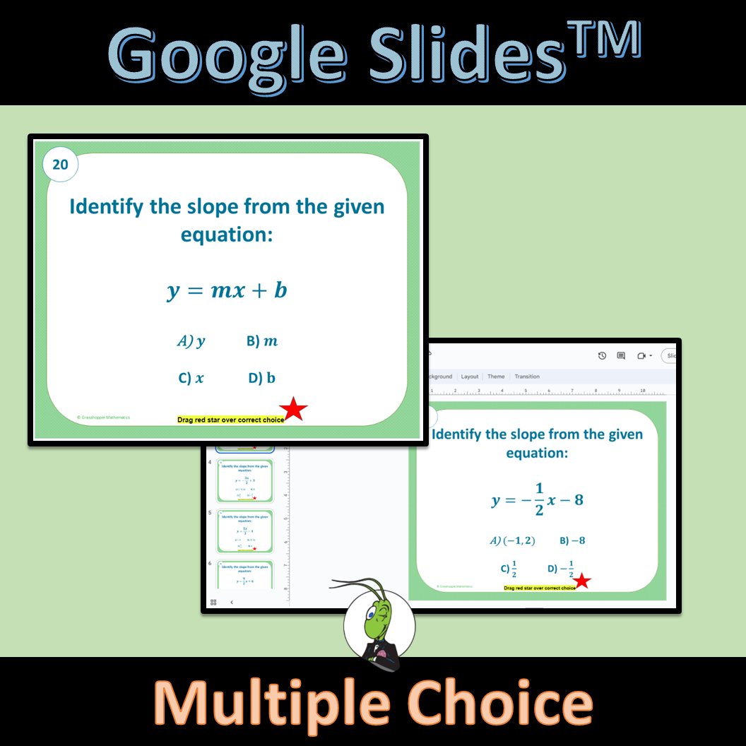 Slope Intercept Form Find Slope Algebra 1 Task Cards | Google Forms and ...