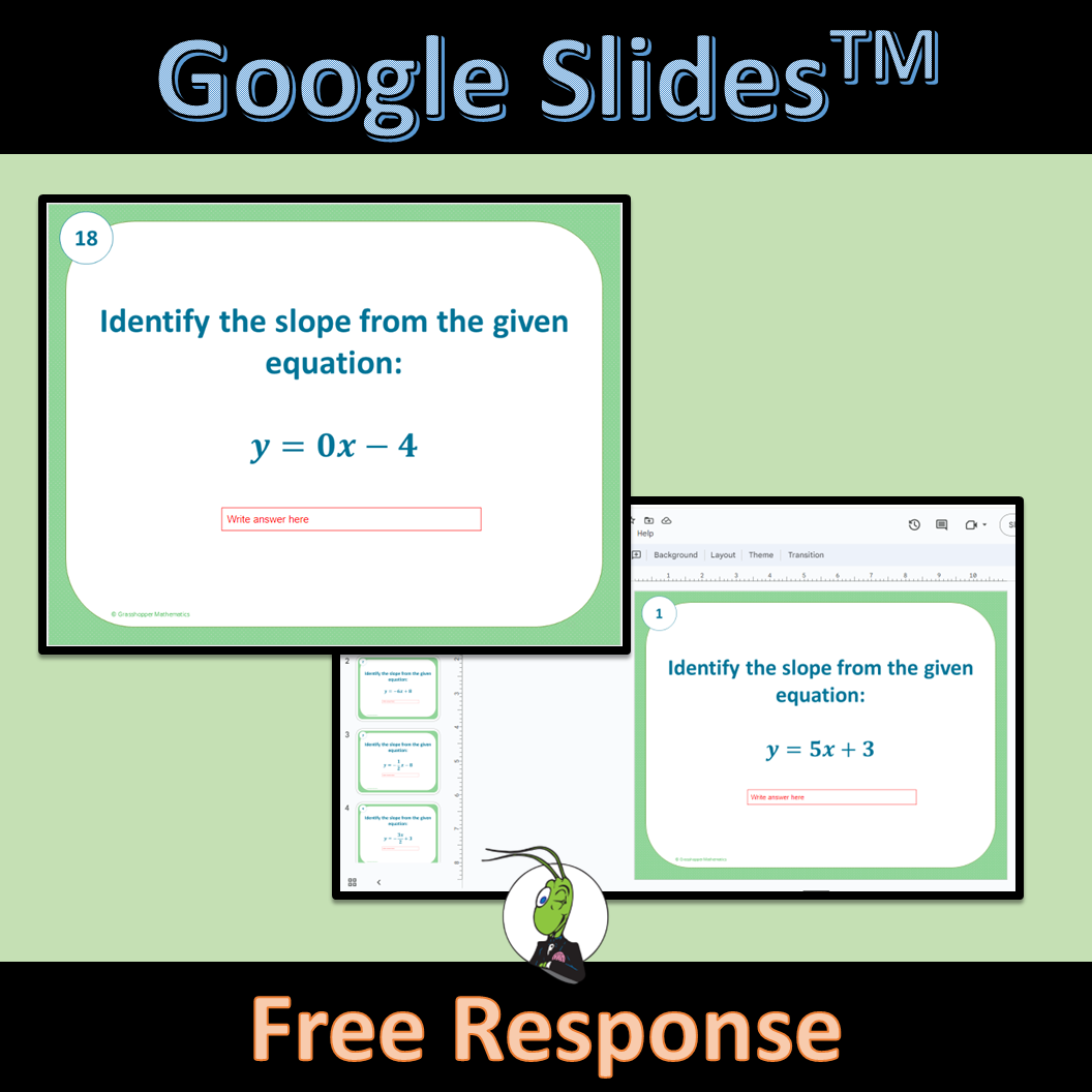 Slope Intercept Form Find Slope Algebra 1 Task Cards | Google Forms and ...