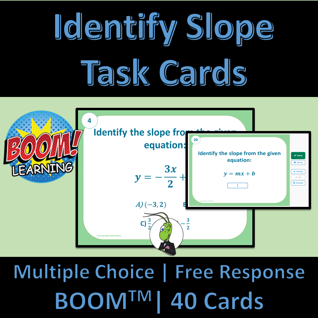 Slope Intercept Form Find Slope Algebra 1 Task Cards | Boom Cards ...