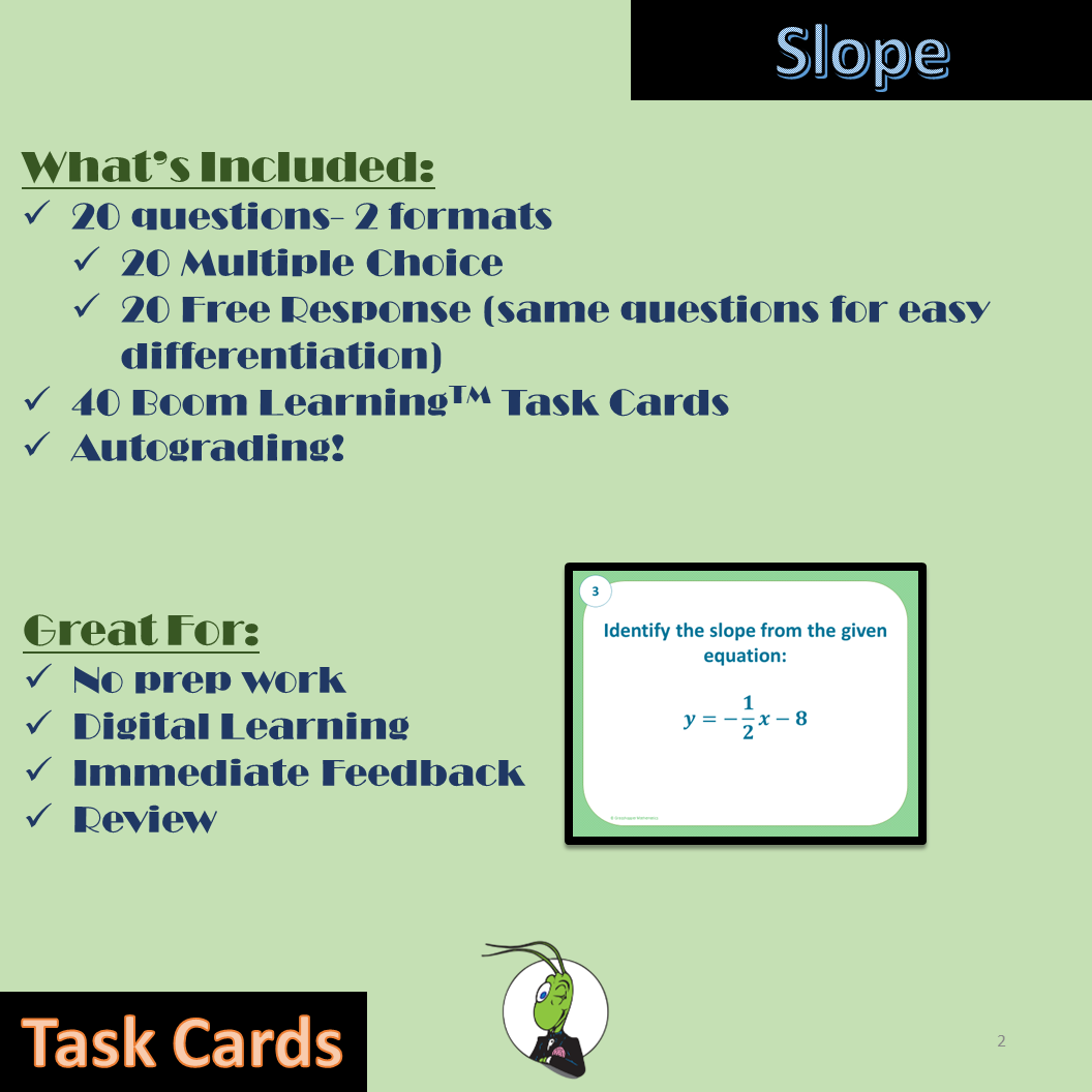 Slope Intercept Form Find Slope Algebra 1 Task Cards | Boom Cards ...