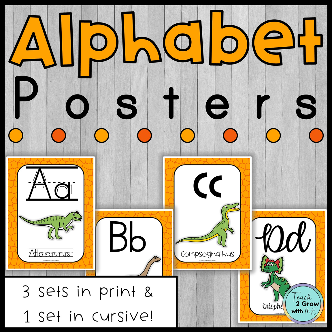 Alphabet Posters Dinosaurs A-Z with Orange Scales Border Classroom ...