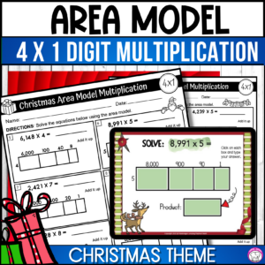 Christmas 4 Digit by 1 Digit Area Model Multiplication Google and ...