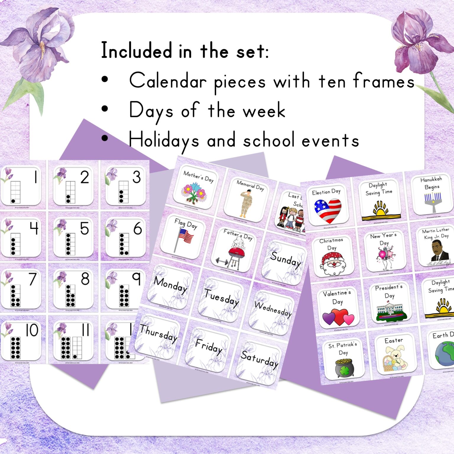 Iris Floral Calendar Set | Made By Teachers