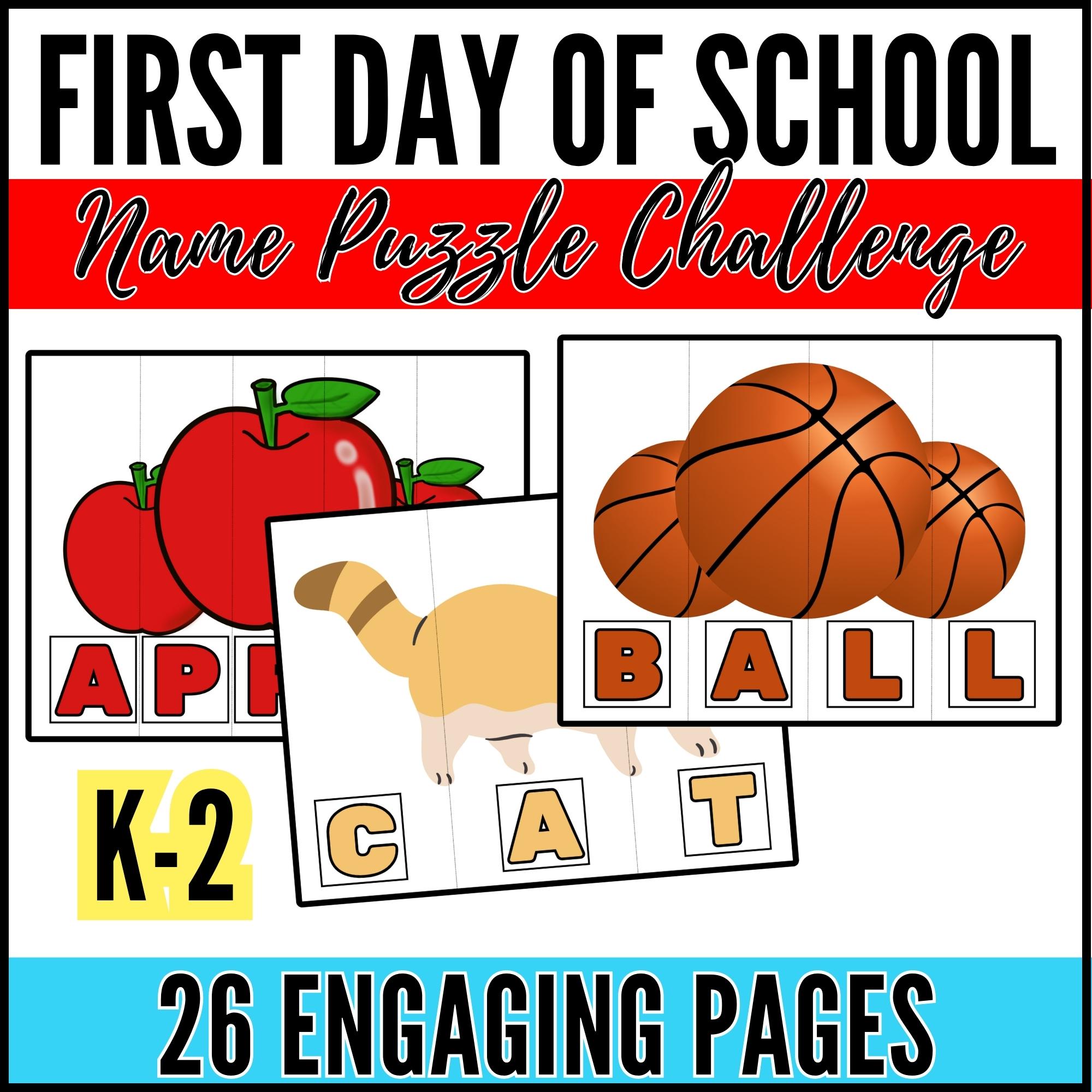Name Puzzle Challenge for First Day of Kindergarten (Colorful Images ...