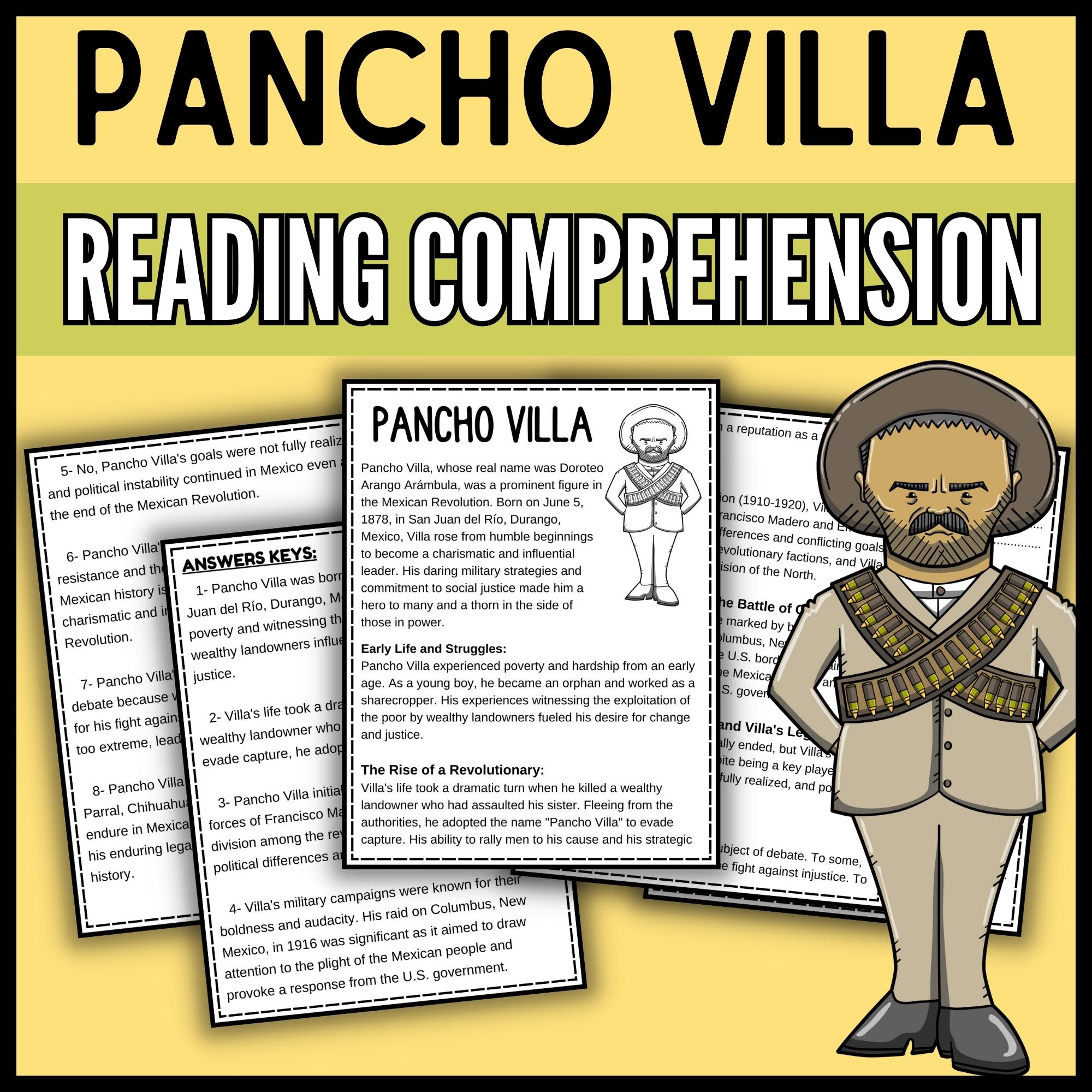 Pancho Villa Reading Comprehension Passage - Hispanic Heritage Month ...