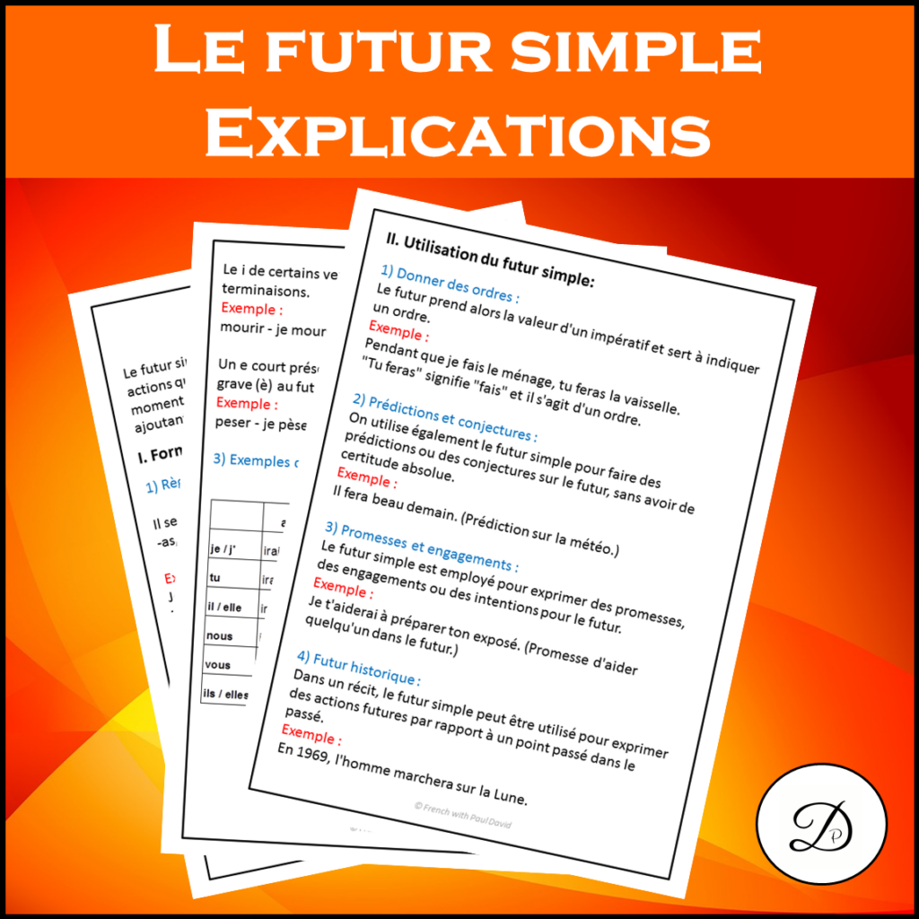 Le futur simple -Explications et exercices/French future tense notes ...