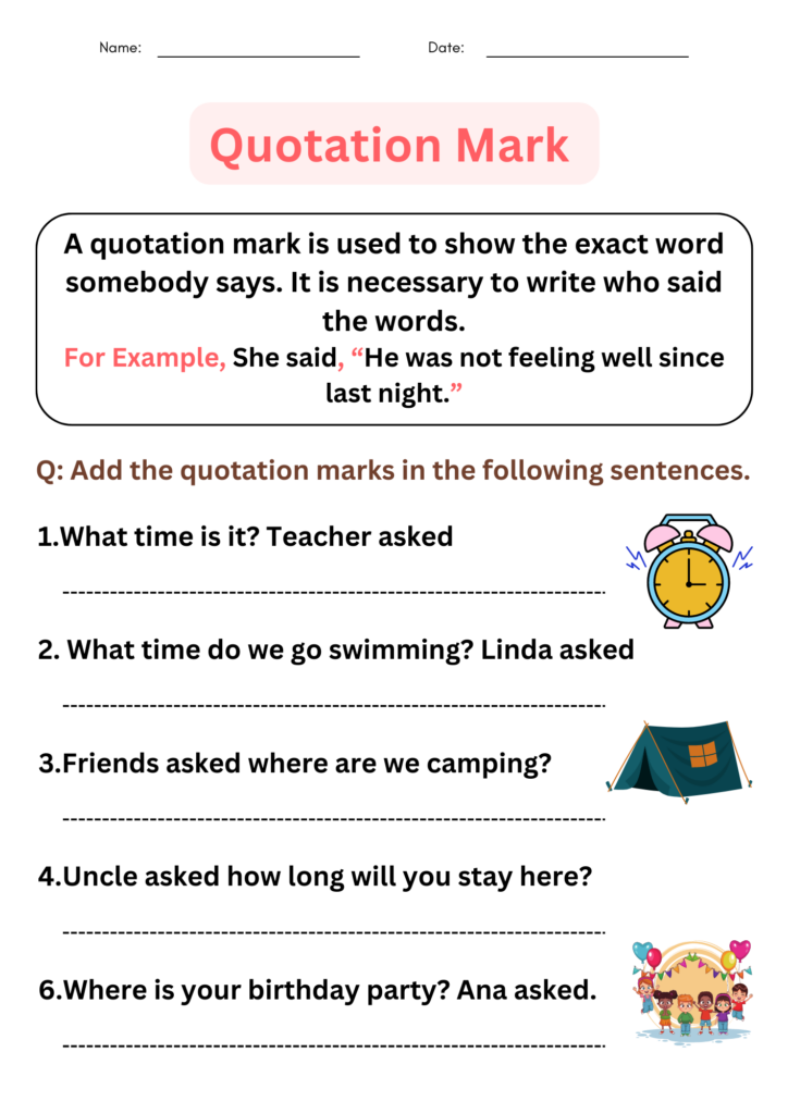 grammer quotation marks worksheets with answers for grade 1, 2, 3 ...