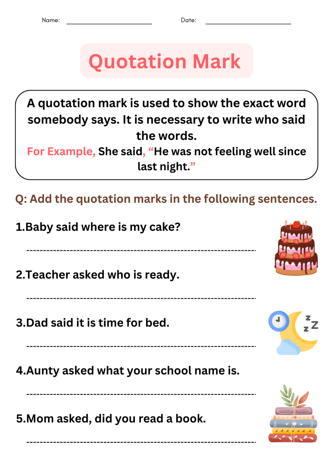 grammer quotation marks worksheets with answers for grade 1, 2, 3 ...