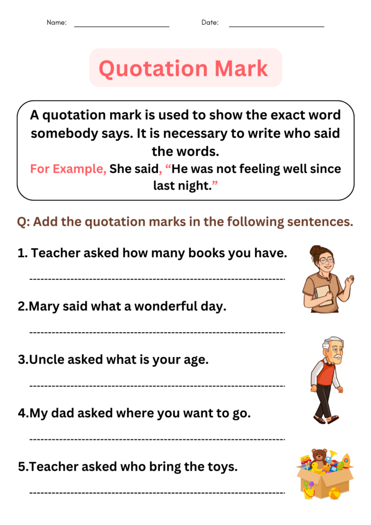grammer quotation marks worksheets with answers for grade 1, 2, 3 ...
