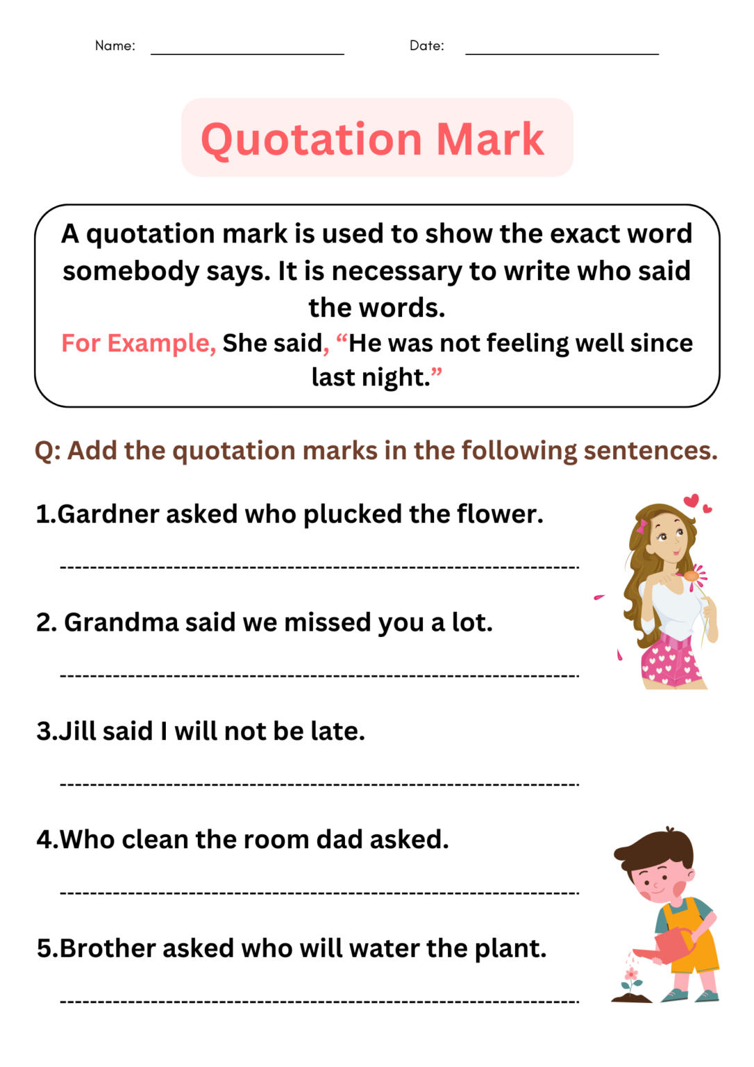 grammer quotation marks worksheets with answers for grade 1, 2, 3 ...