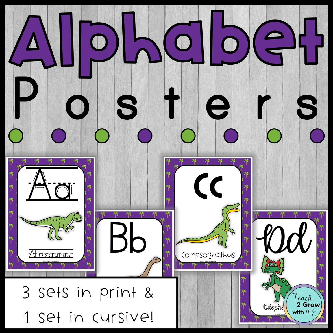 Alphabet Posters Dinosaurs A-Z Palm Trees with Purple Border Classroom ...