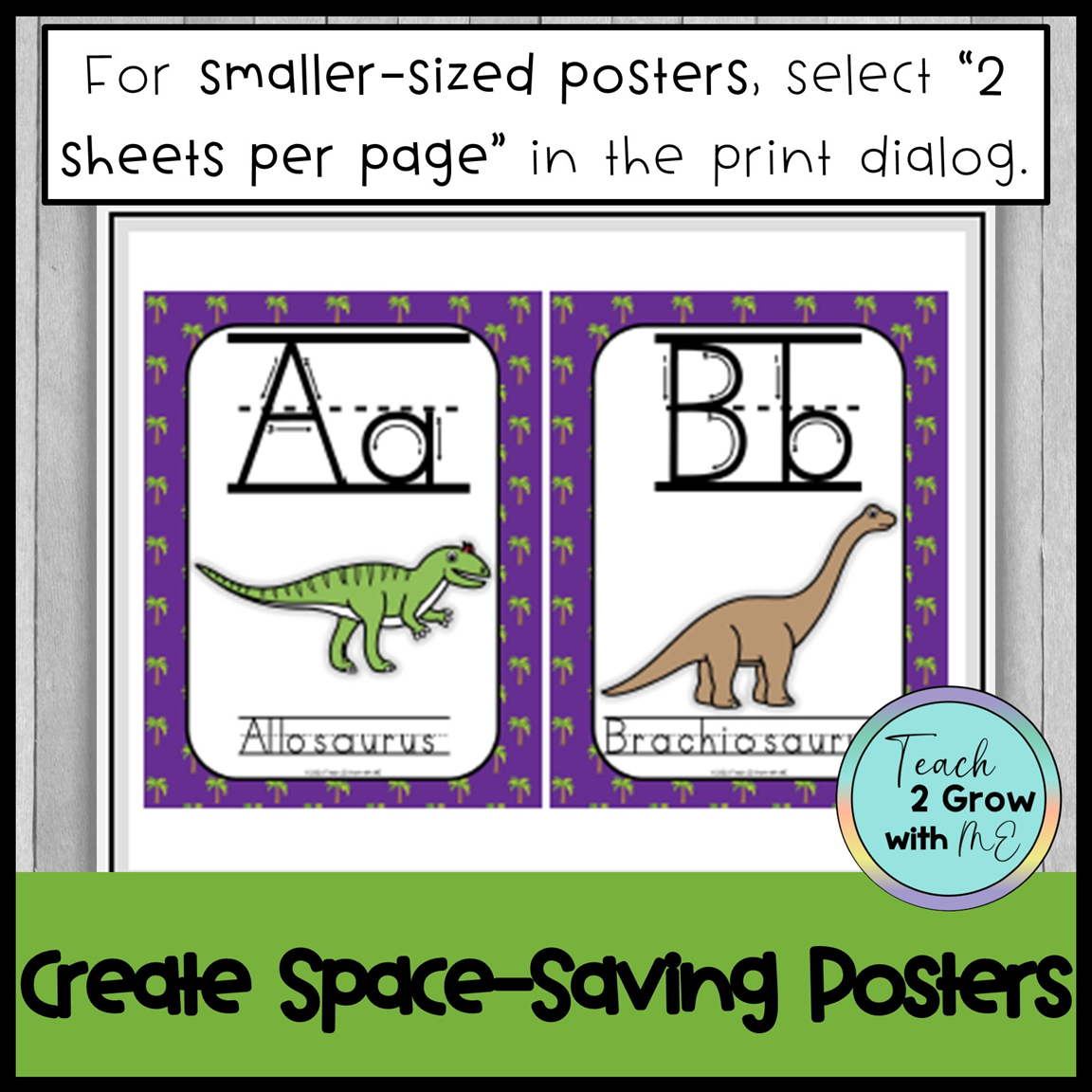 Alphabet Posters Dinosaurs A-Z Palm Trees with Purple Border Classroom ...