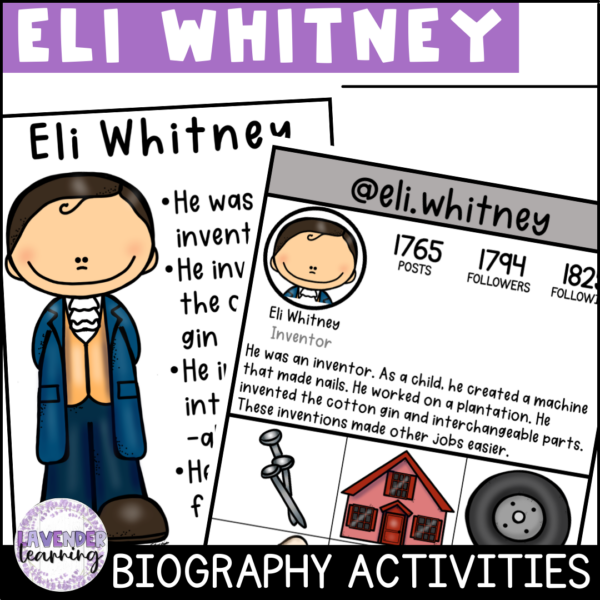 Eli Whitney Biography Activities, Report, Flip Book, Worksheets | Made ...