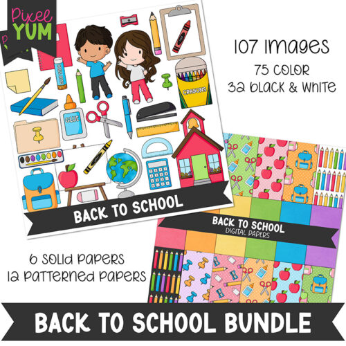 Back to School Clipart and Digital Paper Bundle - Commercial Use OK ...