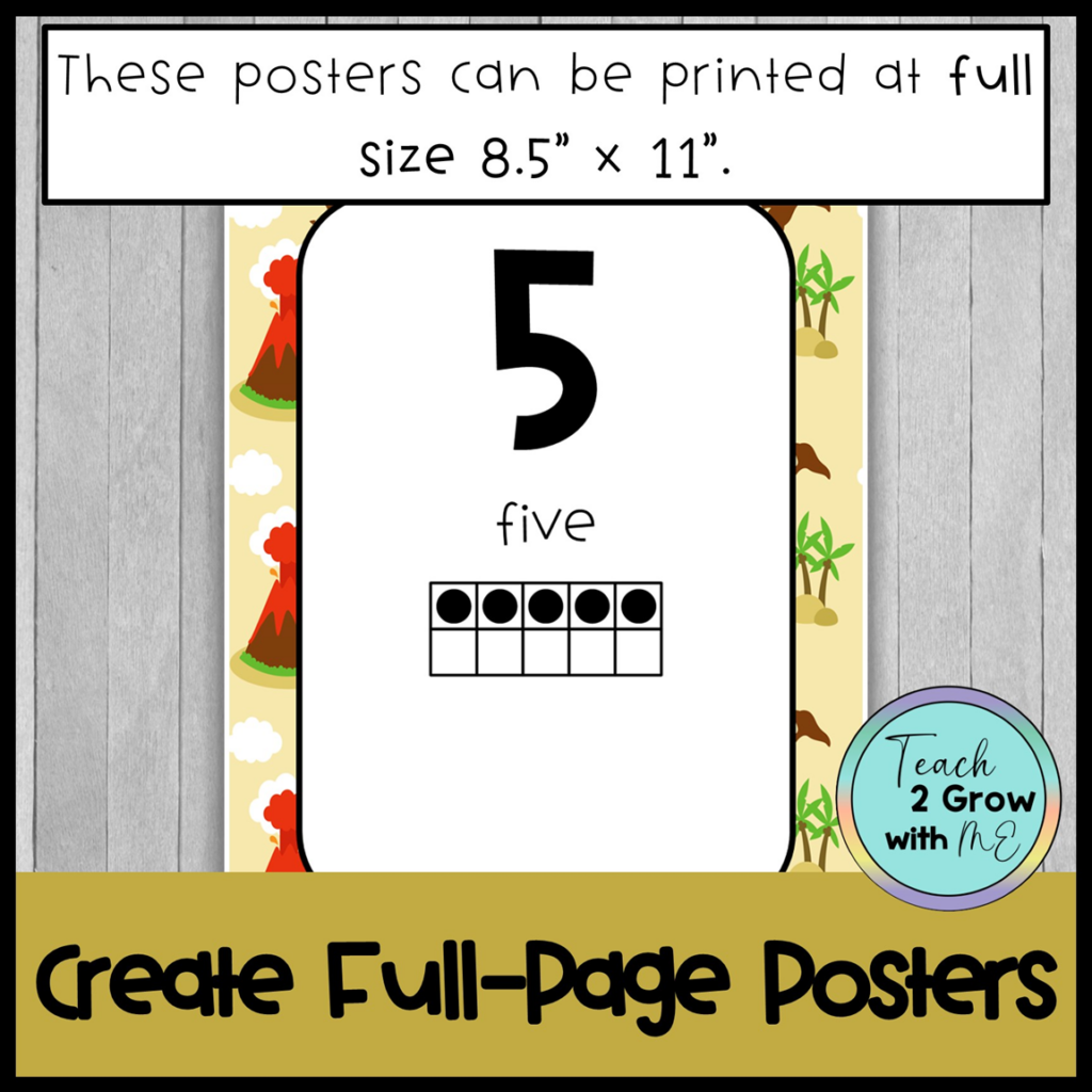 Number Posters 0-30 with Ten Frames Dinosaur Theme Classroom Decor Set ...