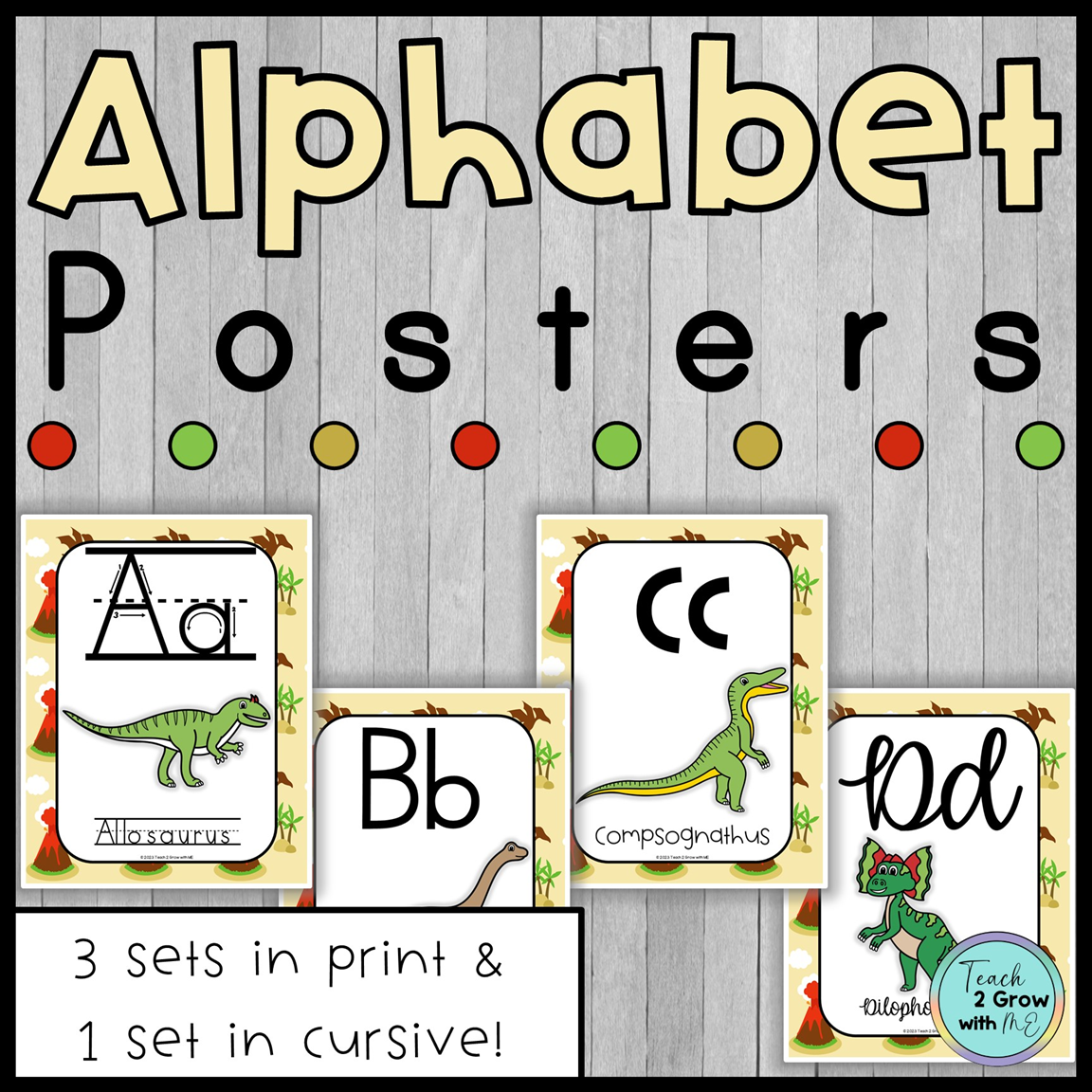 Alphabet Posters Dinosaurs A-Z Volcanoes & Palm Trees Border Classroom ...