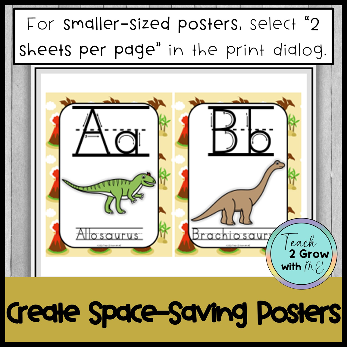 Alphabet Posters Dinosaurs A-Z Volcanoes & Palm Trees Border Classroom ...