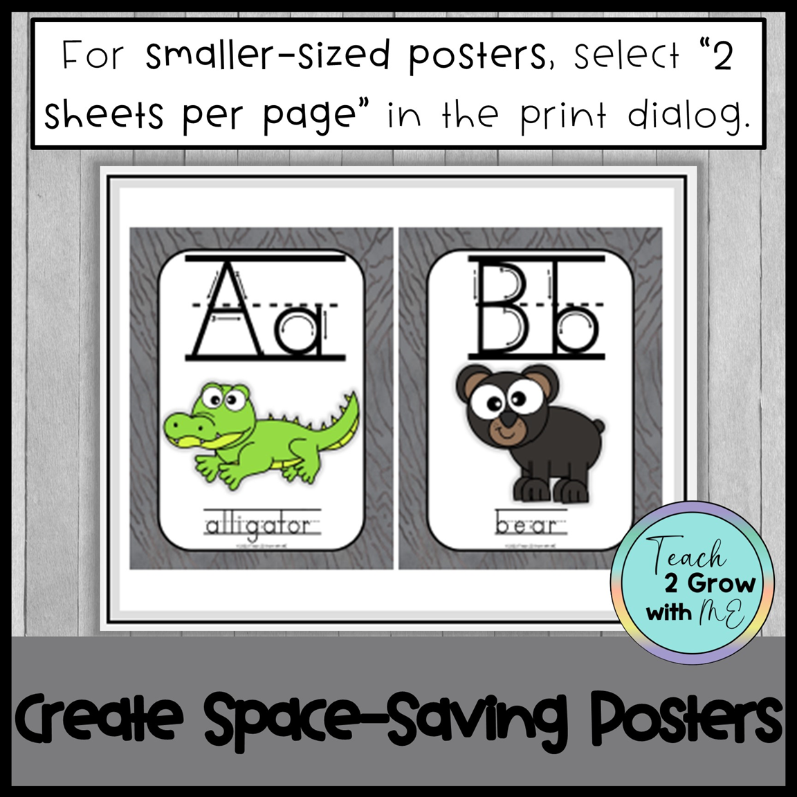 Alphabet Posters Zoo Animals A-Z with Elephant Print Border Classroom ...