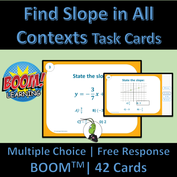 Slope Given Graph, Slope Intercept Form and 2 Points | Boom Task Cards ...
