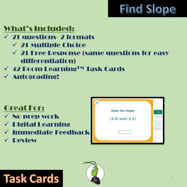 Slope Given Graph, Slope Intercept Form and 2 Points | Boom Task Cards ...