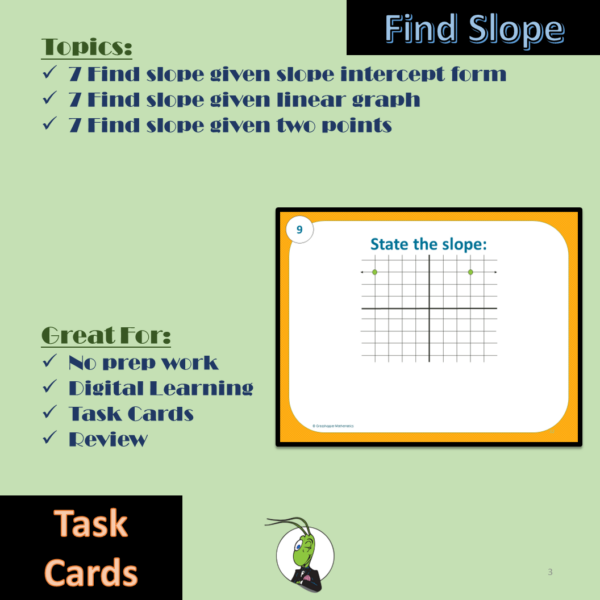Slope Given Graph, Slope Intercept Form and 2 Points | Boom Task Cards ...